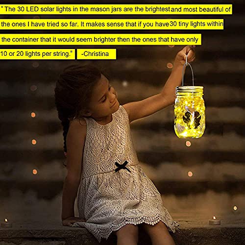 Yeuago Mason Jar Solar Lights 12 Pack 30 LED Outdoor Solar Firefly Lights, Solar Fairy String Lids Lights,Waterproof Mason Solar Lights with Hangers for Regular Mouth Jars(No Jars)
