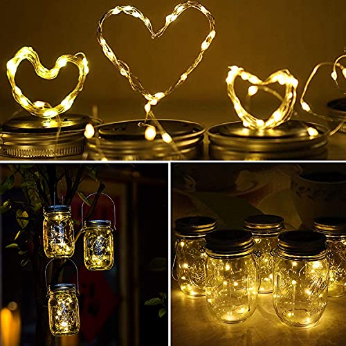 Yeuago Mason Jar Solar Lights 12 Pack 30 LED Outdoor Solar Firefly Lights, Solar Fairy String Lids Lights,Waterproof Mason Solar Lights with Hangers for Regular Mouth Jars(No Jars)