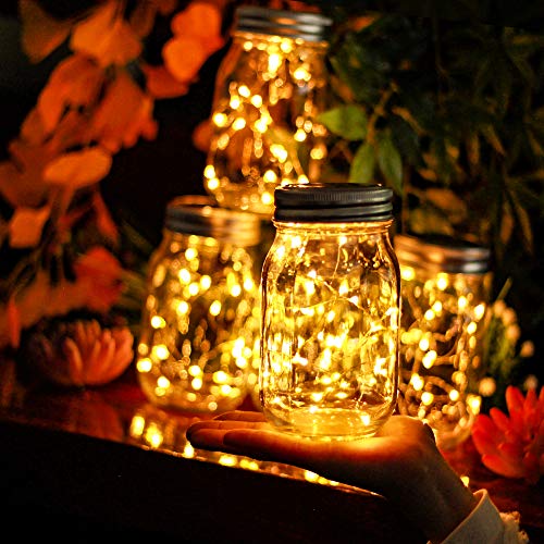 Yeuago Mason Jar Solar Lights 12 Pack 30 LED Outdoor Solar Firefly Lights, Solar Fairy String Lids Lights,Waterproof Mason Solar Lights with Hangers for Regular Mouth Jars(No Jars)