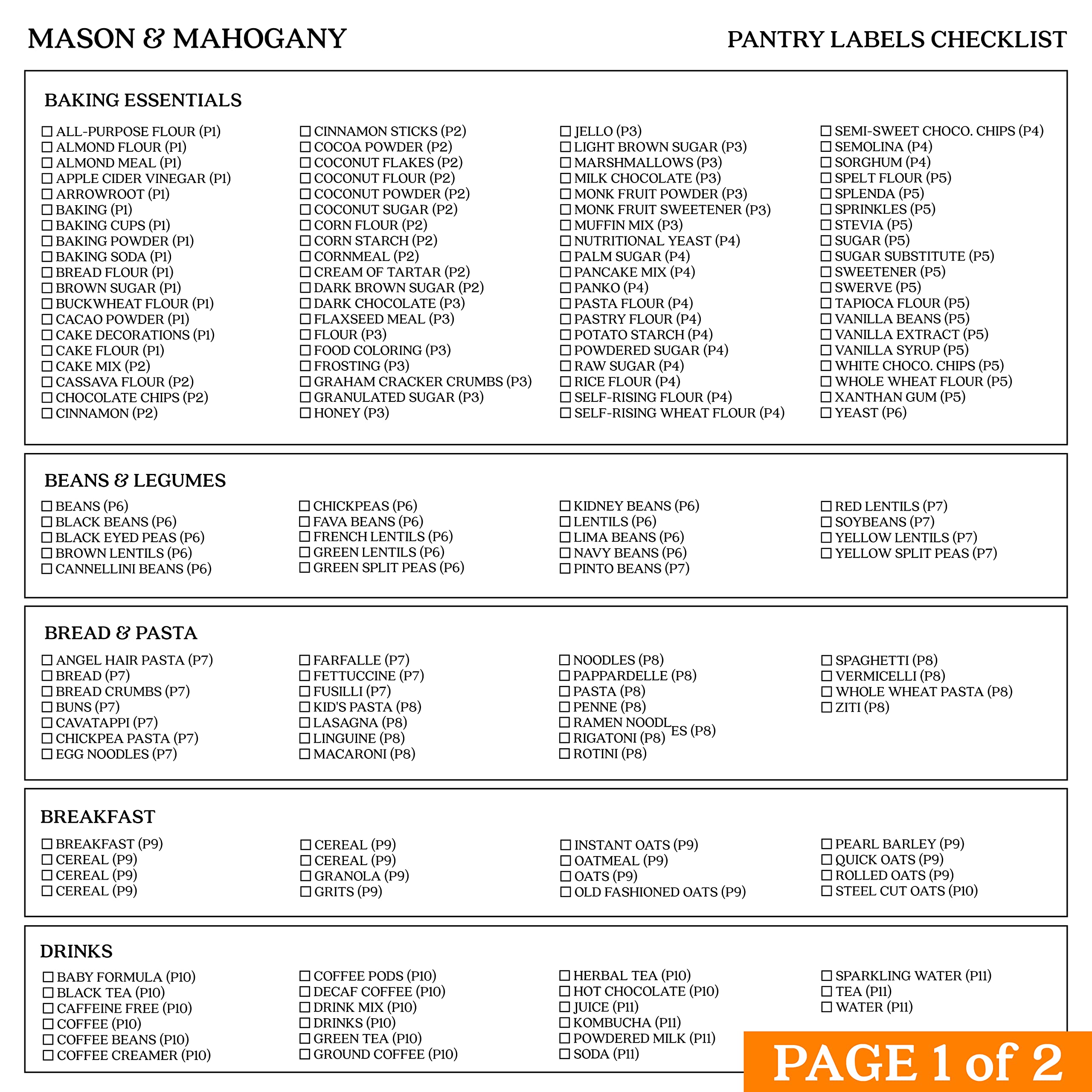 Mason & Mahogany 300 Pantry Labels for Food Containers, Kitchen Labels for Containers, Food Labels for Containers, Organization Labels for Storage Bins, Container Labels, Minimalist Labels