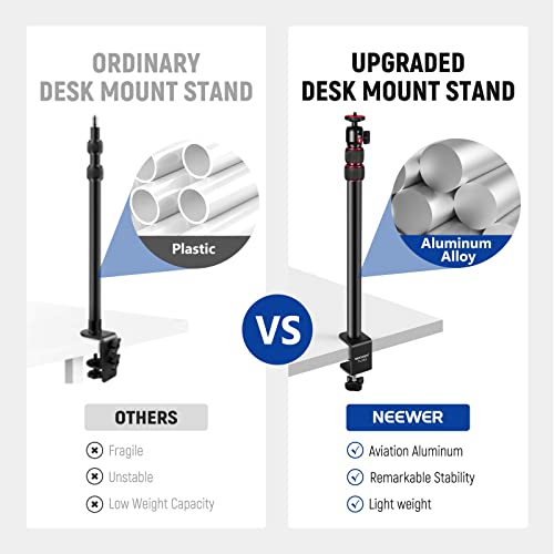 NEEWER Extendable Camera Desk Mount with 1/4" Ball Head, 17β-40β Adjustable Table Light Stand with 1/4" Screw Adapter and C Clamp for DSLR Camera, Ring Light, Live Stream, Vlog, Max Load: 6.6lb/3kg