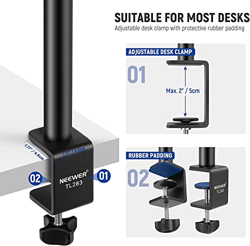 NEEWER Extendable Camera Desk Mount with 1/4" Ball Head, 17β-40β Adjustable Table Light Stand with 1/4" Screw Adapter and C Clamp for DSLR Camera, Ring Light, Live Stream, Vlog, Max Load: 6.6lb/3kg