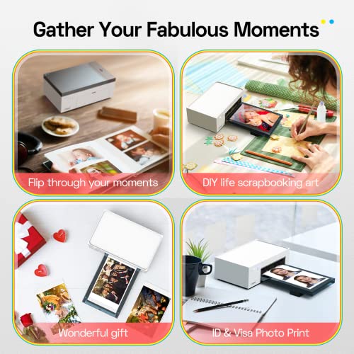 Liene White M200 4x6'' Photo Printer Battery Edition, Wireless Photo Printer for iPhone Android, Dye Sublimation Printing Full-Color Photo 20-Sheet, Portable Picture Printer Ideal for Travel Home Use