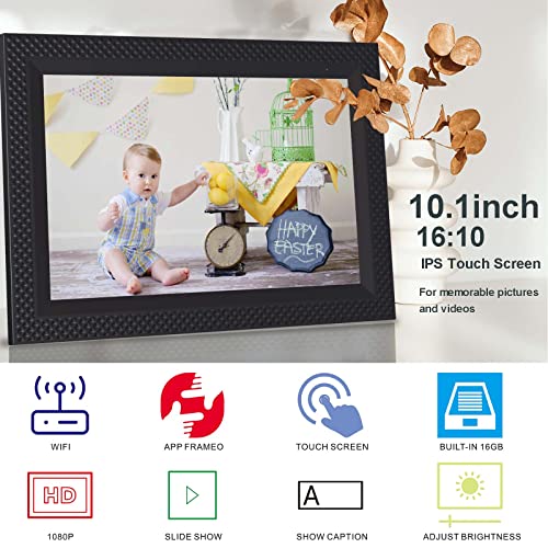 Frameo Digital Photo Frame WiFi 10.1 inch Display IPS 1280 * 800 Touch Screen Digital Picture Frame 16GB Instantly Share Photos and Video via Frameo App for Friend Gift Black
