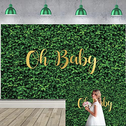 Cenven Oh Baby Green Leaves Wall Backdrop Green Grass Baby Shower Photography Background Baby Newborn Announce Pregnancy Birthday Party Decorations Supplies Photo Studio Props 7x5FT
