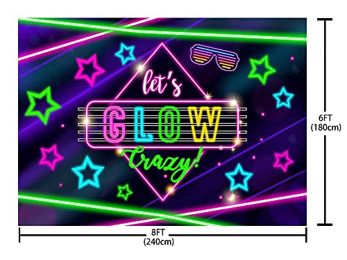 MEHOFOND Glow Neon Birthday Backdrop Crazy Party Decoration Colorful Light Star Photography Background Cake Table Banner Photo Studio Props Vinyl 8x6ft