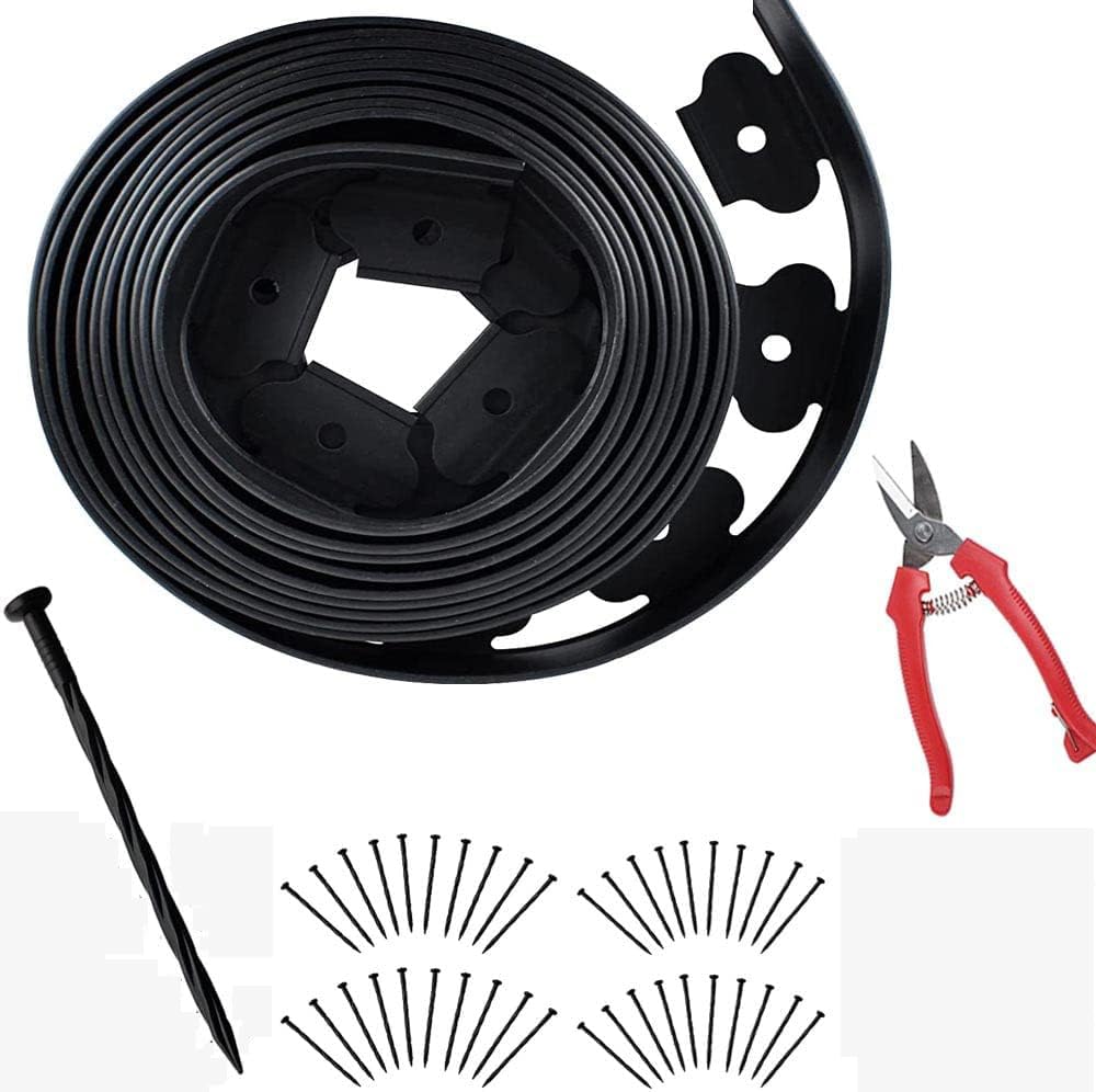 Citrine Garden Landscape Edging Kit, Include 20ft Length Black No Digging Garden Edging Coil, 20 Durable Spiral Spikes,Free Garden Pruning Scissors