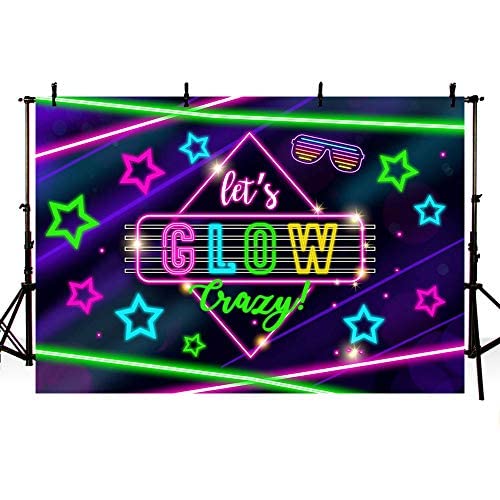 MEHOFOND Glow Neon Birthday Backdrop Crazy Party Decoration Colorful Light Star Photography Background Cake Table Banner Photo Studio Props Vinyl 8x6ft