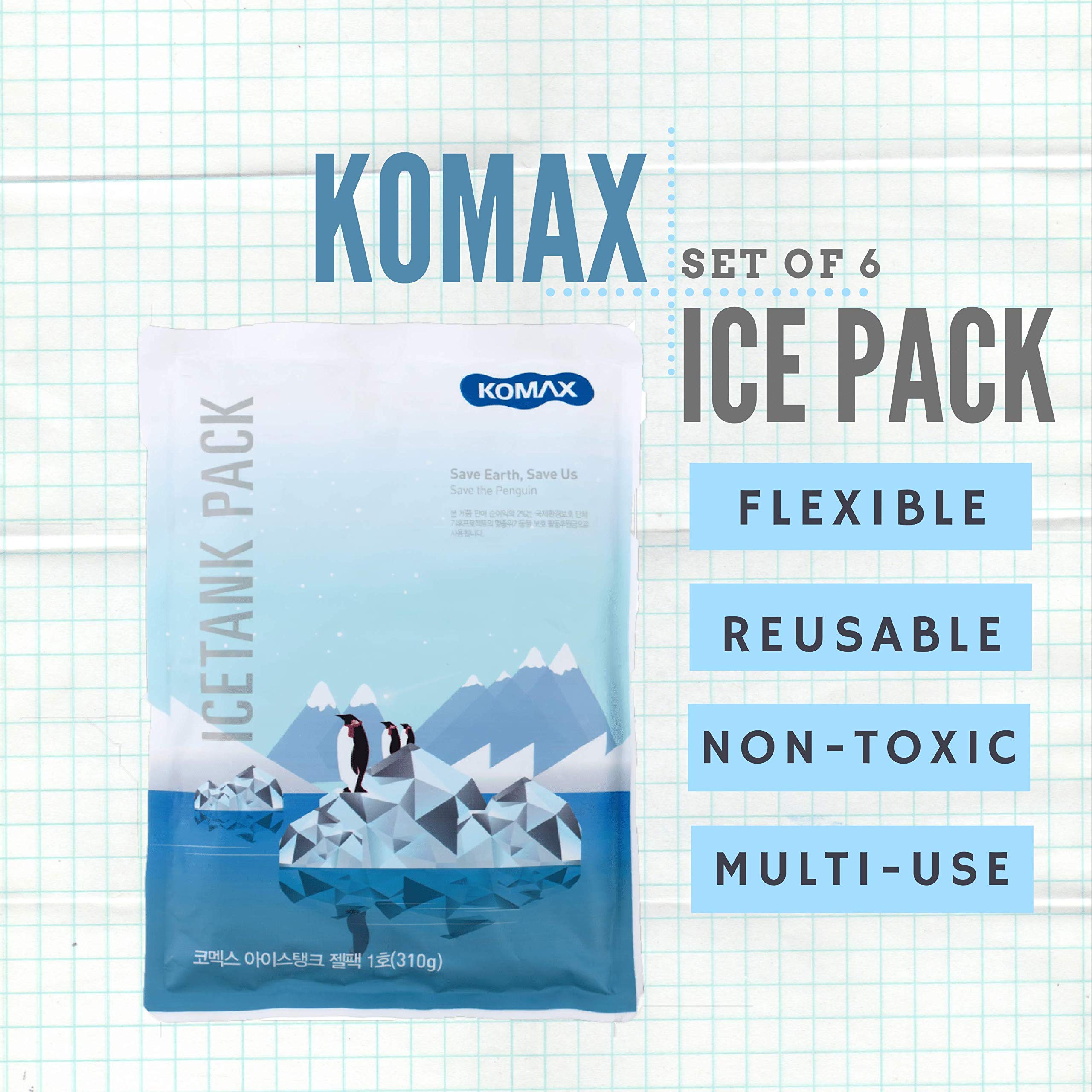 Komax Ice Packs for Lunch Bags – Durable, Slim Gel Ice Pack Set – Reusable Ice Packs for Cooler, Lunch Box & More – 8 Hour Cool Ice Pack for Lunch Box – Adults & Kids Lunch Accessories (Set of 6)