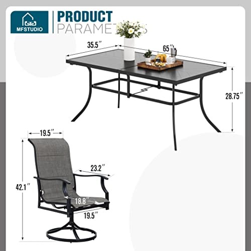 MFSTUDIO 7 Pieces Patio Dining Sets,Outdoor Furniture Set Including 1x 65 Rectangle Table and 6 High Back Sling Padded Swivel Chairs Metal Dining Set for Backyard,Garden,Deck