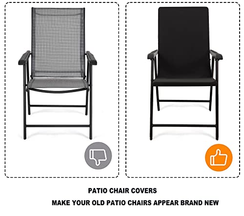 Deisy Dee Patio Dining Chair Covers, Outdoor Steel Sling Folding Chair Covers, Garden Metal Chair Covers (1, Black)