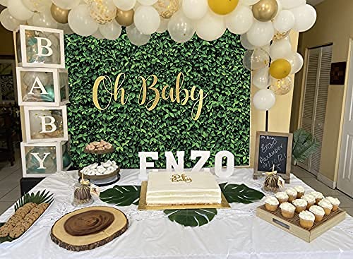 Cenven Oh Baby Green Leaves Wall Backdrop Green Grass Baby Shower Photography Background Baby Newborn Announce Pregnancy Birthday Party Decorations Supplies Photo Studio Props 7x5FT