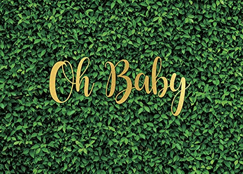 Cenven Oh Baby Green Leaves Wall Backdrop Green Grass Baby Shower Photography Background Baby Newborn Announce Pregnancy Birthday Party Decorations Supplies Photo Studio Props 7x5FT