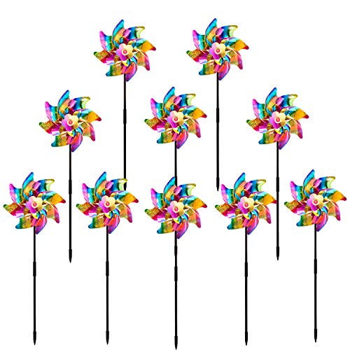 Sparkly Holographic Rainbow Pinwheel Reflective Colorful Whirl Pinwheels Spinners Windmill Bright Blended Rainbow Design DIY Set for Kids Adult Garden Orchard Lawn Farm Beach Decor (Rainbow)