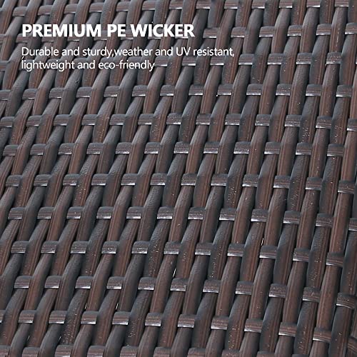 Rimba Outdoor 3 Pieces Wicker Folding Bistro Set, Balcony Table and Chairs Sets, Garden Backyard Furniture