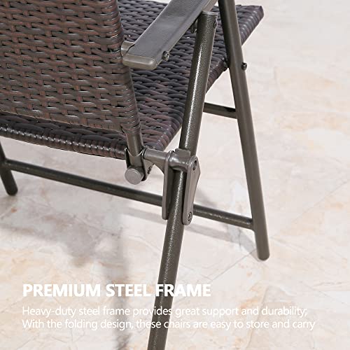 Rimba Outdoor 3 Pieces Wicker Folding Bistro Set, Balcony Table and Chairs Sets, Garden Backyard Furniture