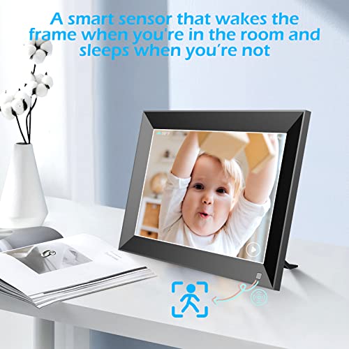 Digital Photo Frame 10.1 inch, Electronic Picture Frame WiFi with APP, Smart Electric Video Photo Frame Slideshow with Email, 1280x800 IPS FHD Uploadable Digital Picture Frames Cloud Storage