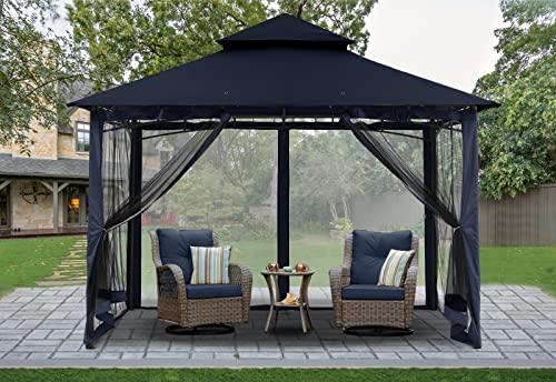 MASTERCANOPY Outdoor Garden Gazebo for Patios with Stable Steel Frame and Netting Walls (8x8,Navy Blue)