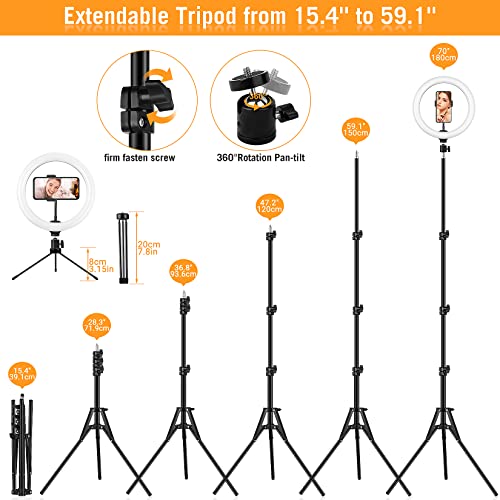 10" Ring Light with 57" Floor/7" Desk Stand and 2 Phone Holders, Selfie Ring Light for Computer/Phone/Laptop/Webcam