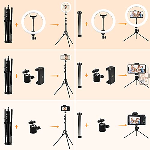 10" Ring Light with 57" Floor/7" Desk Stand and 2 Phone Holders, Selfie Ring Light for Computer/Phone/Laptop/Webcam