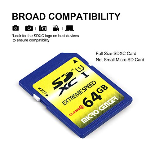 64GB SD Card Class 10 SDXC Flash Memory Card Full Size SD Chip USH-I U1 Trail Camera Memory Card by Micro Center (2 Pack)
