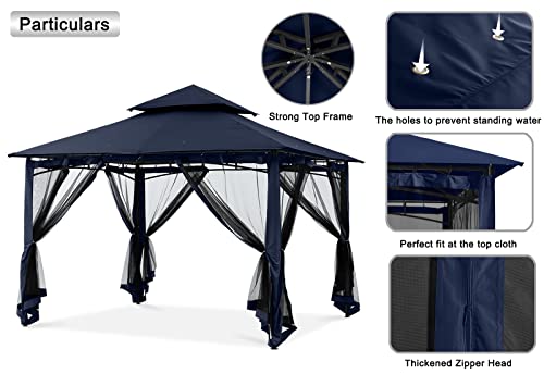 MASTERCANOPY Outdoor Garden Gazebo for Patios with Stable Steel Frame and Netting Walls (8x8,Navy Blue)