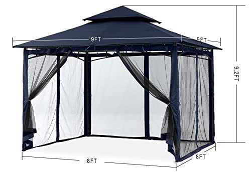 MASTERCANOPY Outdoor Garden Gazebo for Patios with Stable Steel Frame and Netting Walls (8x8,Navy Blue)