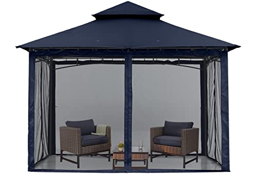MASTERCANOPY Outdoor Garden Gazebo for Patios with Stable Steel Frame and Netting Walls (8x8,Navy Blue)