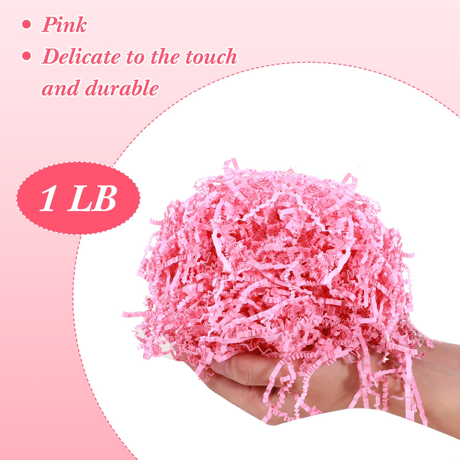 Crinkle Cut Paper Shred Filler Shredded Paper for Gift Box Crinkle Paper Metallic Shredded Crinkle Cut Paper Easter Grass Tissue Paper for Wedding Birthday Wrapping Boxes Bags (1 LB, Pink)