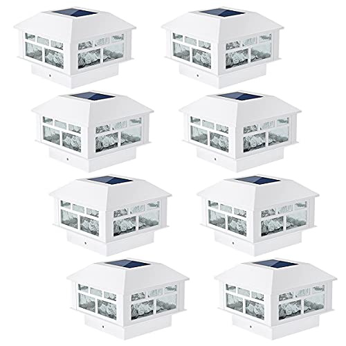 POWGDLT Solar Post Cap Lights Outdoor 20 Lumen Double LED Fence Post Solar Powered Waterproof Light for 4x4 or 5x5 Wood Posts in Patio, Deck or Garden Decoration,8 Pack (White)