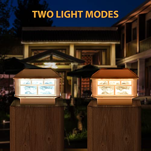 POWGDLT Solar Post Cap Lights Outdoor 20 Lumen Double LED Fence Post Solar Powered Waterproof Light for 4x4 or 5x5 Wood Posts in Patio, Deck or Garden Decoration,8 Pack (White)