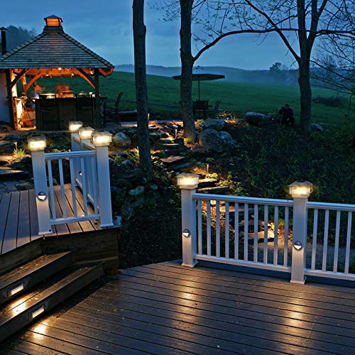 POWGDLT Solar Post Cap Lights Outdoor 20 Lumen Double LED Fence Post Solar Powered Waterproof Light for 4x4 or 5x5 Wood Posts in Patio, Deck or Garden Decoration,8 Pack (White)