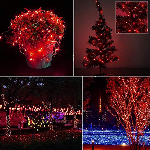 Beewin Outdoor Solar String Lights, 2 Pack 33ft 100L Solar Copper Fairy Lights,8 Modes Twinkle Lights Decor for Indoor Outdoor Patio Yard Trees Christmas Wedding Party (Red)