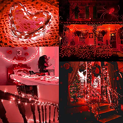 Beewin Outdoor Solar String Lights, 2 Pack 33ft 100L Solar Copper Fairy Lights,8 Modes Twinkle Lights Decor for Indoor Outdoor Patio Yard Trees Christmas Wedding Party (Red)