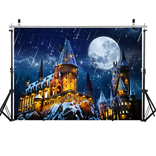 LYCGS 7X5FT Halloween Backdrop Magic Castle School Backdrop Wizard Background Night Moon Backdrop Kids Birthday Party Banner Halloween Photo Backdrop Kids Halloween Photography Backdrop X-87