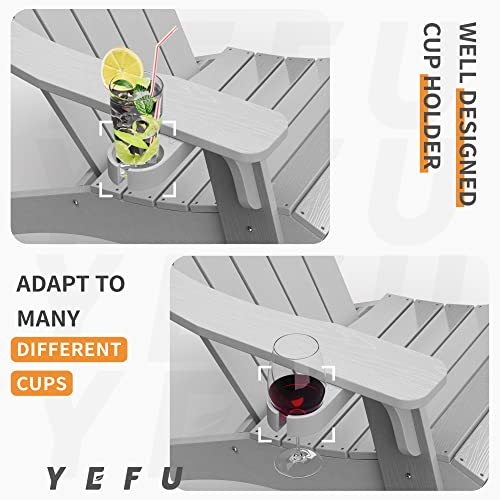 YEFU Oversized Plastic Adirondack Chair with Cup-Holder (Large Dual-Purpose), Weather Resistant, Poly Lumber Outdoor Chairs Duty Rating Widely Used in Patio, Lawn, Outside, Deck, Garden Chairs-Grey