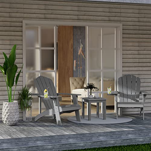 YEFU Oversized Plastic Adirondack Chair with Cup-Holder (Large Dual-Purpose), Weather Resistant, Poly Lumber Outdoor Chairs Duty Rating Widely Used in Patio, Lawn, Outside, Deck, Garden Chairs-Grey