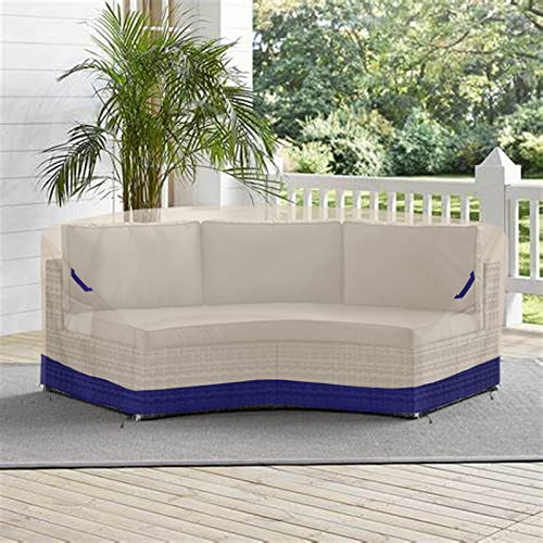 DUSTYPROTE Curved Sofa Cover,Outdoor Couch Cover 600D,Outdoor Sectional Covers Waterproof 150" L(Back)/112" L(Front) x 36" D x 38" H, Khaki with Dark Blue