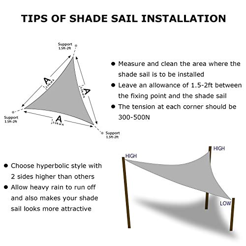 Amahut Sun Shade Sail 12'x12'x12' Triangle Shade Canopy Outdoor Sunshade UV Block Deck Awning Shade for Patio Backyard Garden,Light Grey