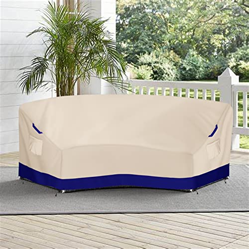 DUSTYPROTE Curved Sofa Cover,Outdoor Couch Cover 600D,Outdoor Sectional Covers Waterproof 150" L(Back)/112" L(Front) x 36" D x 38" H, Khaki with Dark Blue