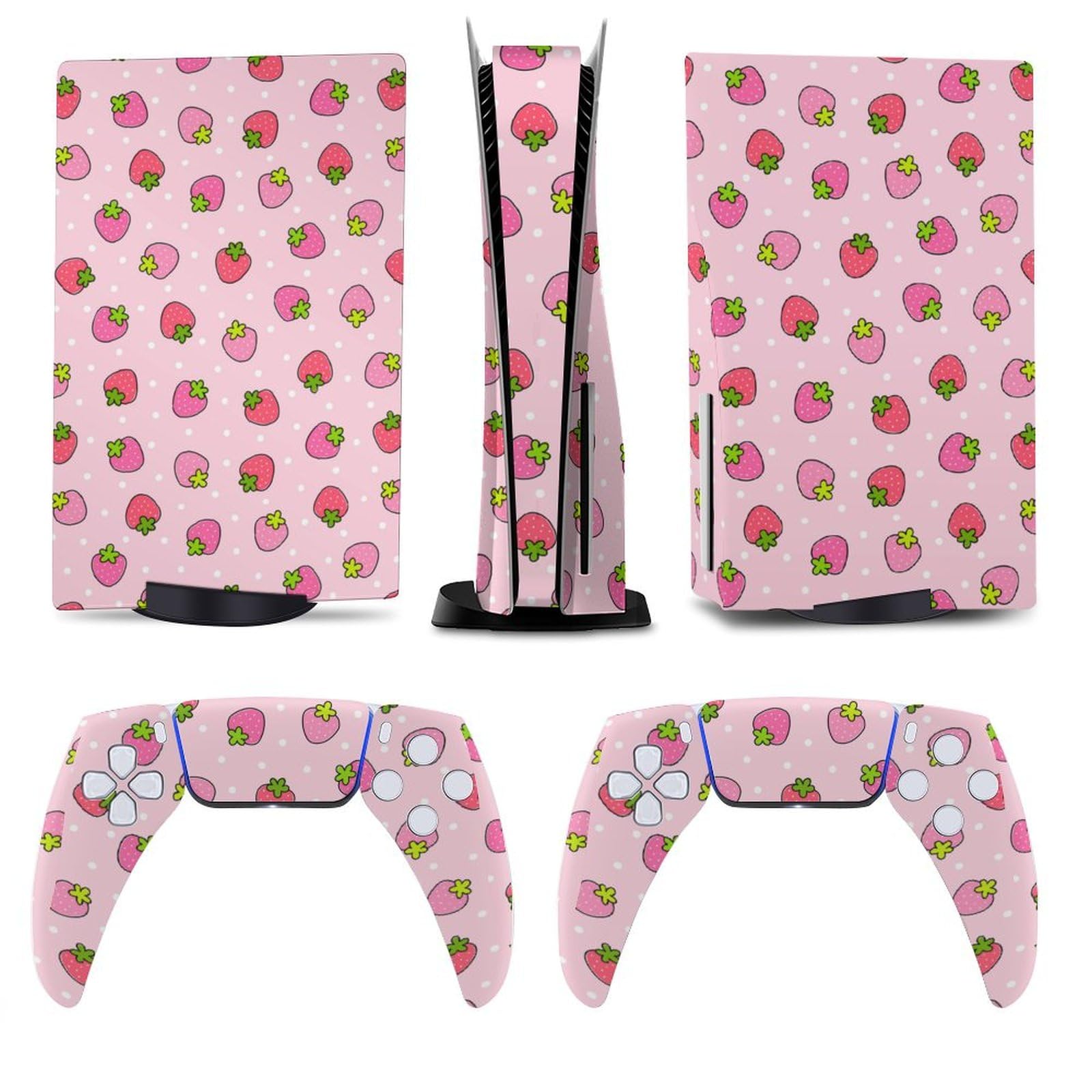AoHanan Cute Strawberry 5 Skin Controller Accessories Cover Skins Anime Vinyl Cover Sticker Full Set for 5 Disc Edition