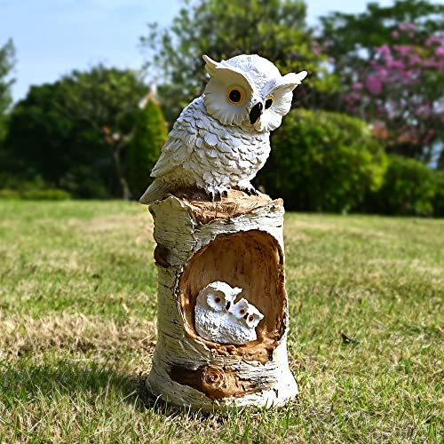 Juliahestia Solar Powered Owl Garden Decor Outdoor Statues Led Porch Backyard Owl Figurine Light Great Horn White Sculpture for Lawn Ornament Patio Decorations Waterproof