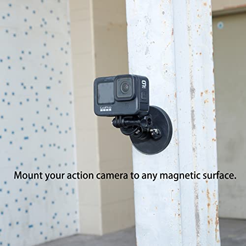 PellKing Magnet Camera Mount for GoPro Insta360 Akaso DJI Action ,with Rotation Ball Head Super Strong Rubber Coating Neodymium Magnet for Car, Attaches to Steel or Other Magnetic Surfaces