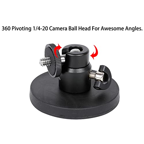 PellKing Magnet Camera Mount for GoPro Insta360 Akaso DJI Action ,with Rotation Ball Head Super Strong Rubber Coating Neodymium Magnet for Car, Attaches to Steel or Other Magnetic Surfaces