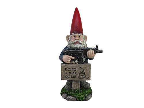 DWK "Fair Warning Don't Tread on Me Outdoor Garden Gnome Holding a Gun Statue | Garden Statues and Yard Art | Front Porch Decoration | Patio Decor for Your Home - 16"