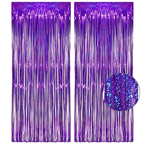 Purple Tinsel Curtain Party Backdrop - GREATRIL Foil Fringe Curtain Party Decor Photo Booth Streamers for Mermaid Birthday Euphoria Themed Party Decorations - 1m x 2.5m - Pack of 2