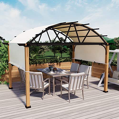HAPPATIO 10' X 13' Outdoor Pergola with Sling Retractable Pergola Canopy,Wood-Like Aluminum Patio Pergola Shade for Patio, Backyard, Garden,Poolside