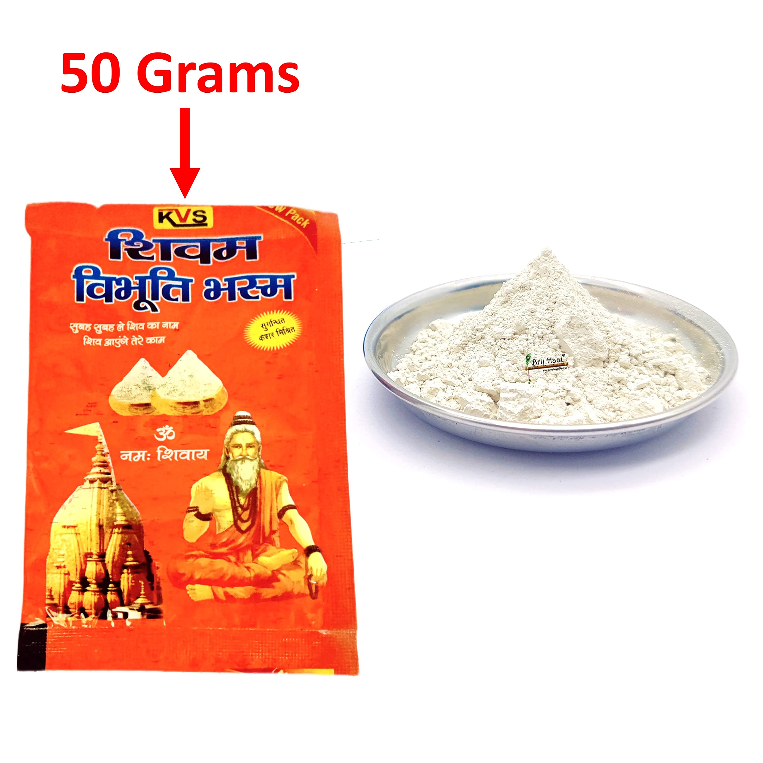 BRIJ HAAT Bhasm Vibhuti tika Tilak with Plate and 16 Types Metal tika Stamp Forehead (KSI.bhsm.50g+16stp)