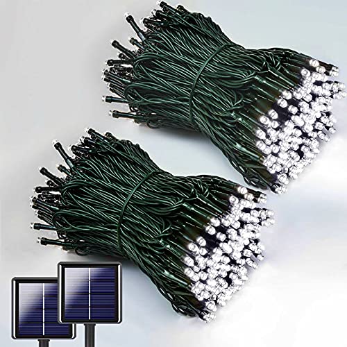 QINOL 2-Pack 400LED 72FT Solar String Lights Outdoor, Green Wire Solar Christmas , Waterproof 8 Modes Twinkle Lights for Xmas Tree Garden Decorations (Cool White)