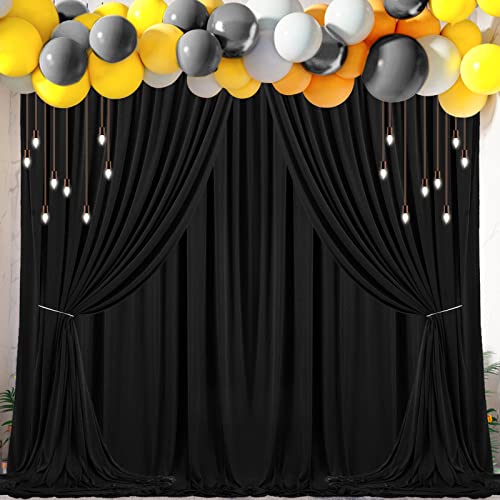 10x10 Black Backdrop Curtain for Parties Wrinkle Free Black Photo Curtains Backdrop Drapes Fabric Decoration for Birthday Party Wedding 5ft x 10ft,2 Panels